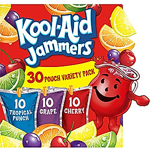 Kool-Aid Jammers Tropical Punch (Grape & Cherry Artificially Flavored Kids Soft Drink Variety Pack, 30 ct Box, 6 fl oz Pouches)