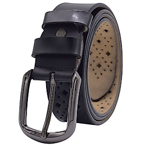 VONSELY Hollow Leather Belts for Women, Soft Leather Womens Belts with Pin Buckle (1.5" Wide Black)