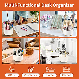 Desk Pen Holder, 5 Slot 360 Rotating Pen Organizer for Desk, Desktop Storage Stationery Supplies Organizer, Cute Pencil Cup Pot for Office, School, Home, Art Supply, Beige