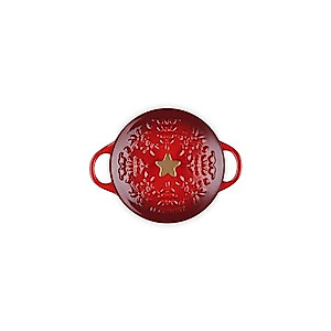 Le Creuset Noël Collection Stoneware Mini Cocotte with Star Knob, 24 oz., Cerise