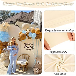 Spandex Fitted Wedding Arch Cover Set of 3 Beige Arch Backdrop Cover, Round Top Chiara Backdrop Stand Covers for Wedding Birthday Party Baby Shower Banquet Arch Decoration (Beige, 5FT,6FT,7.2FT)