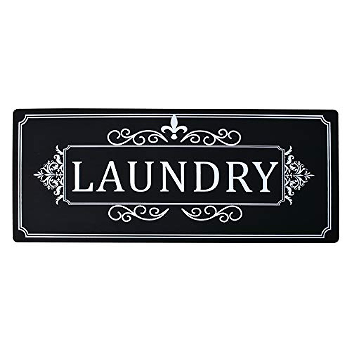 Black White Laundry Room Rugs Runner 20"x48" Long Non Slip Waterproof Laundry Mats Kitchen Floor Carpet Durable Cushioned Natural Rubber Foam Area Rug for Laundry Room Kitchen Bathroom Farmhouse