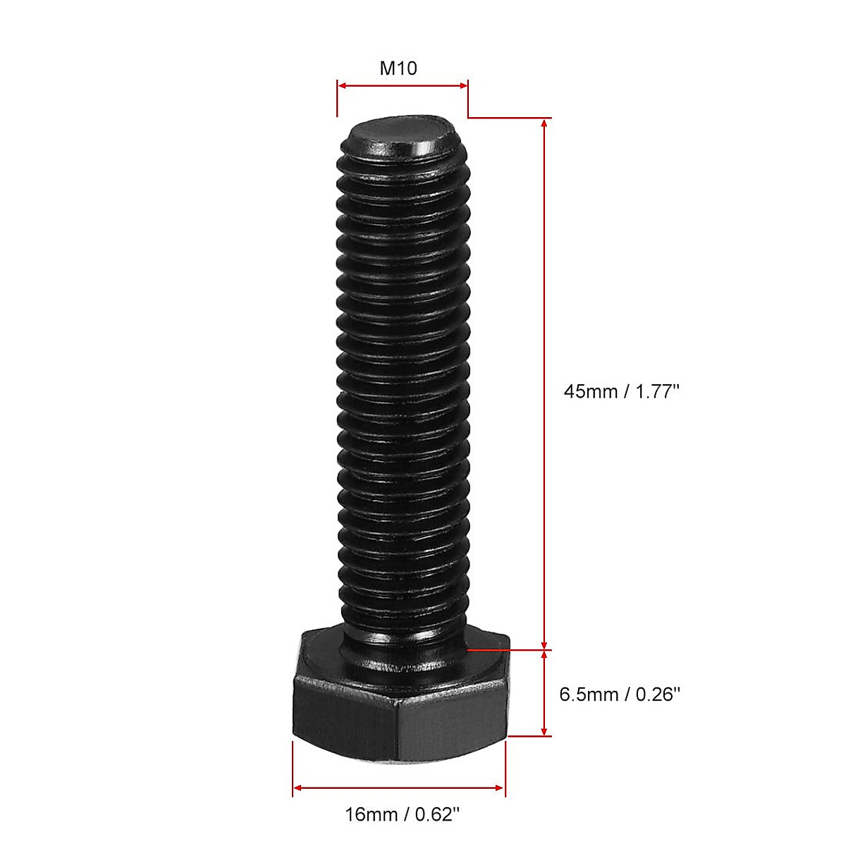 uxcell M10x45mm Hex Head Screw Bolts Fastener Grade 8.8 Carbon Steel Black 8pcs