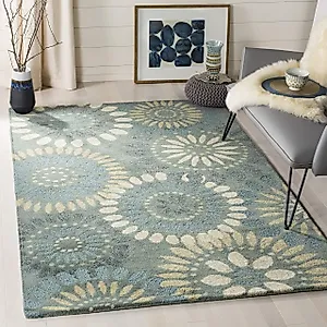 SAFAVIEH Jardin Collection Area Rug - 10' x 14', Grey & Blue, Handmade Floral Wool, Ideal for High Traffic Areas in Living Room, Bedroom (JAR455A)