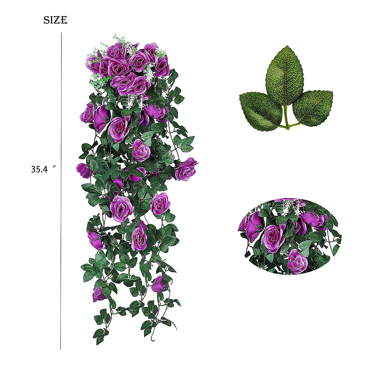 Haoyuetch 2PCS Artificial Rose Vine Flowers with Green Leaves,3Ft Hanging Rose Ivy Plants for Home Wedding Party Garden Wall Decoration (Purple)