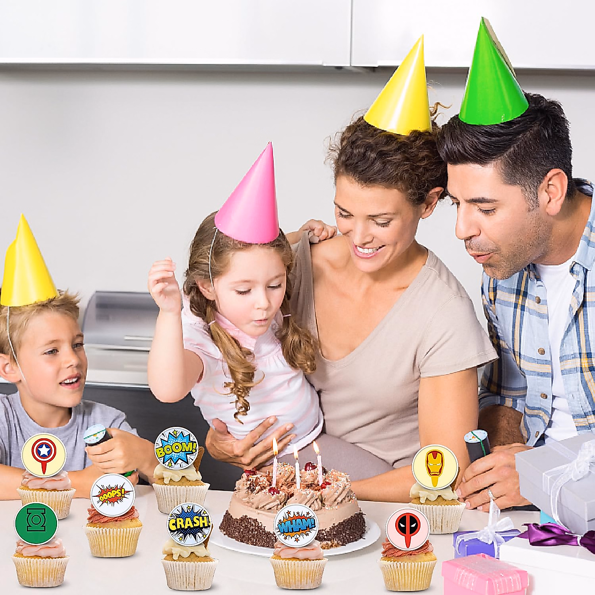 24pcs Super Theme Hero Cake Toppers Cupcake Ring Decor for Kids Hero Theme Birthday Party Supplies Baking Decorations Party Favors