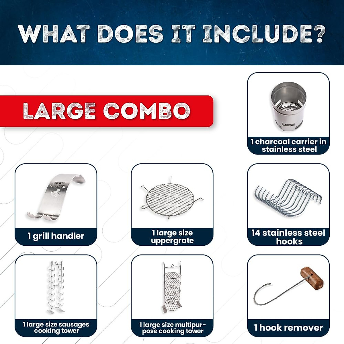 EL BARRIL Grill & Smoker Barrel LARGE Basic Combo| 100% Stainless Steel Barrel with 4 accessories| You can Grill, Smoke, Roast and Bake| Smokeless, Even Heat Distribution & Perfect for Your Meats