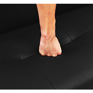 Generic Convertible Sofa Bed, PU Leather, Futon Folding Sleeper Sofa Couches with 2 Cupholders Adjustable Backrest Armrest Black Easy Assemble
