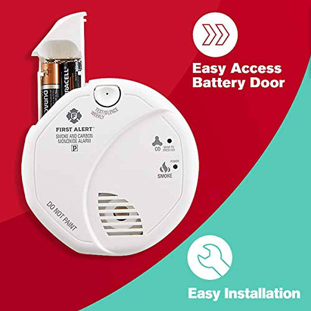 First Alert Powered Alarm SCO5CN Combination Smoke and Carbon Monoxide Detector, Battery Operated, 1 Pack, White