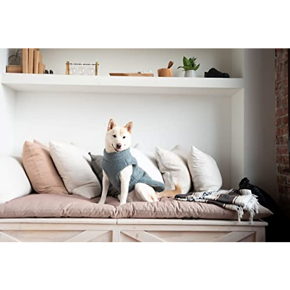 Gooby Sherpa Vest Dog Sweater - Stone Blue, Large - Warm Fuzzy Fleece Step in Dog Jacket Without Ring Leash - Winter Small Dog Sweater - Dog Sweaters for Small Dogs and Medium Dogs for Everyday Use