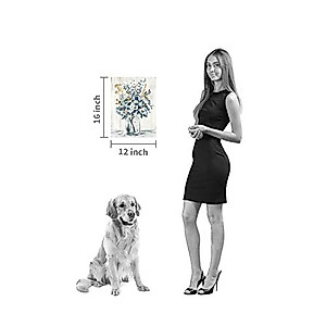 Abstract Flower Print Wall Art: Botanical Flower Bouquet in Crystal Vase Picture Picture on Wrapped Canvas for Dining Room (12" x 16" x 1 Panel)