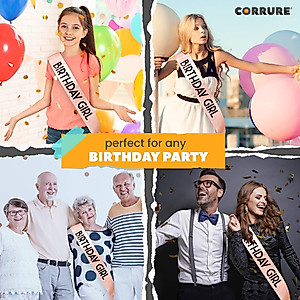 CORRURE 'Birthday Girl' Sash with Black Foil - Soft Satin Rose Gold Sash for Women - Birthday Sash for Happy 16th 18th 21st 25th 30th 40th 50th or Any Other Bday - Great Party Supplies and Decorations