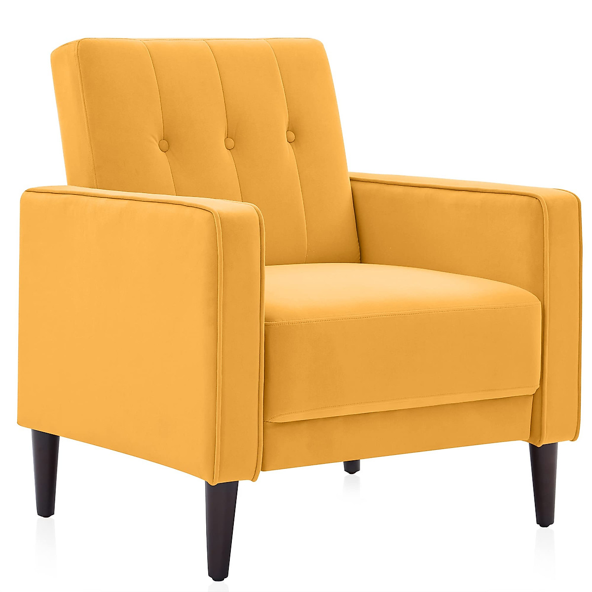 BELLEZE Accent Chairs for Living Room, Mid Century Modern Armchair Velvet Upholstered Comfy Side Chair Button Tufted Back Lounge Reading Chair for Bedroom - Valencia (Yellow)