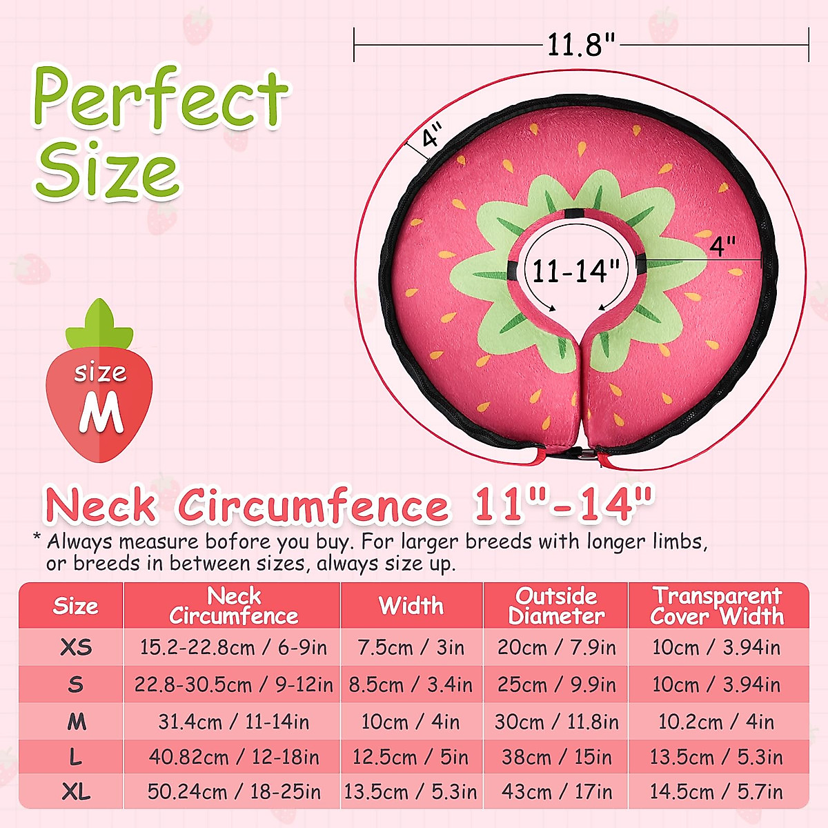 ipetstation Dog Cone Collar for Small Medium Large Dogs Cats for After Surgery, Pet Inflatable Neck Donut Strawberry Collar Soft Protective Recovery Cone (Red, M)