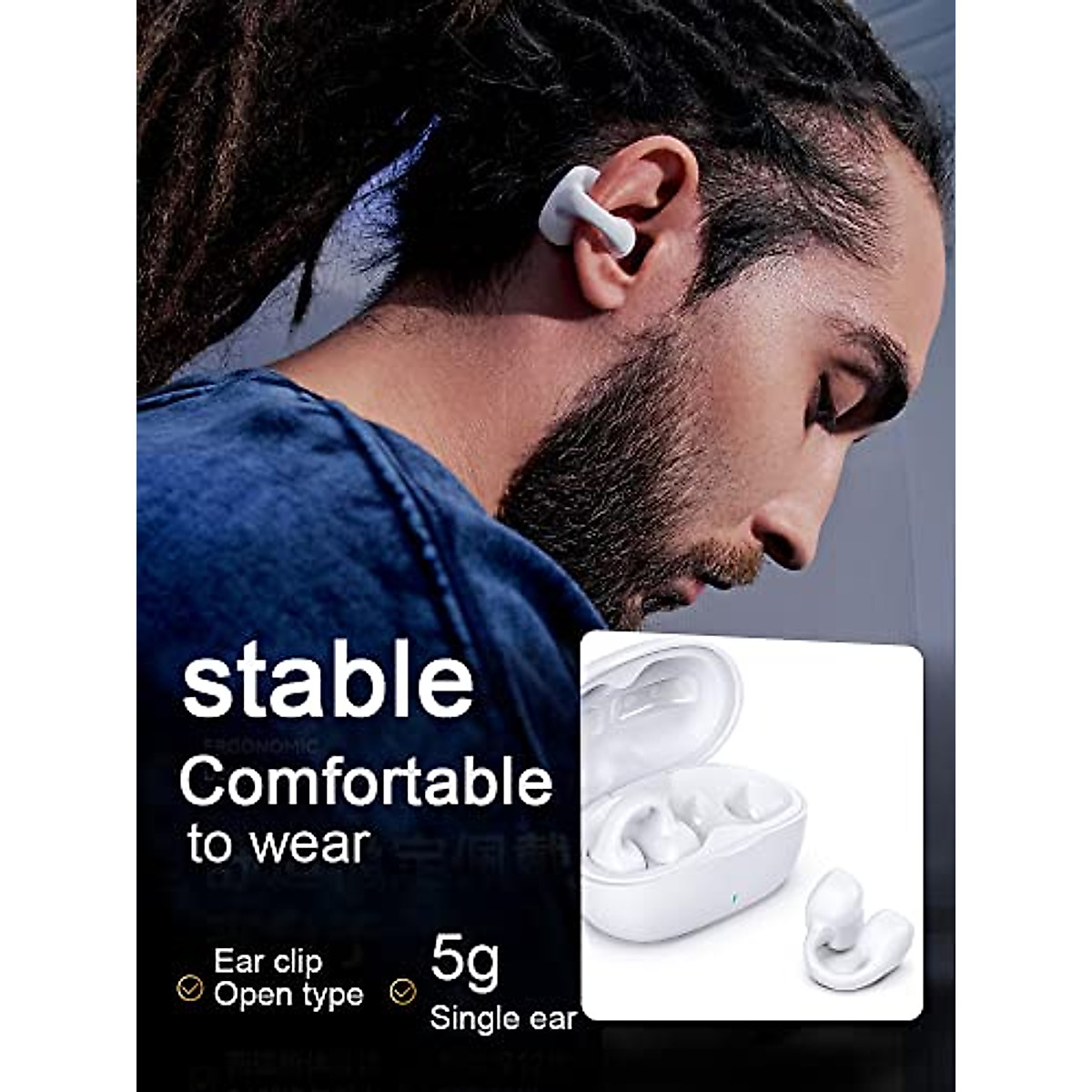 Micool Wireless Ear-Clip Headphones Bone Conduction Bluetooth 5.3, Open Ear Sport Clip on Earring Earbuds, Waterproof and Mini Earphones, HiFi Sound and Long Battery Life