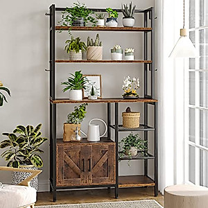 EnHomee 63" Bakers Rack, 6-Tier Microwave Stand with Shelves, Kitchen Coffee Bar Table, Heavy Duty Storage Shelves with Cabinet, Wide Bakers Rack for Kitchen, Kitchenid Mixer, Air Fryer, Rustic Brown