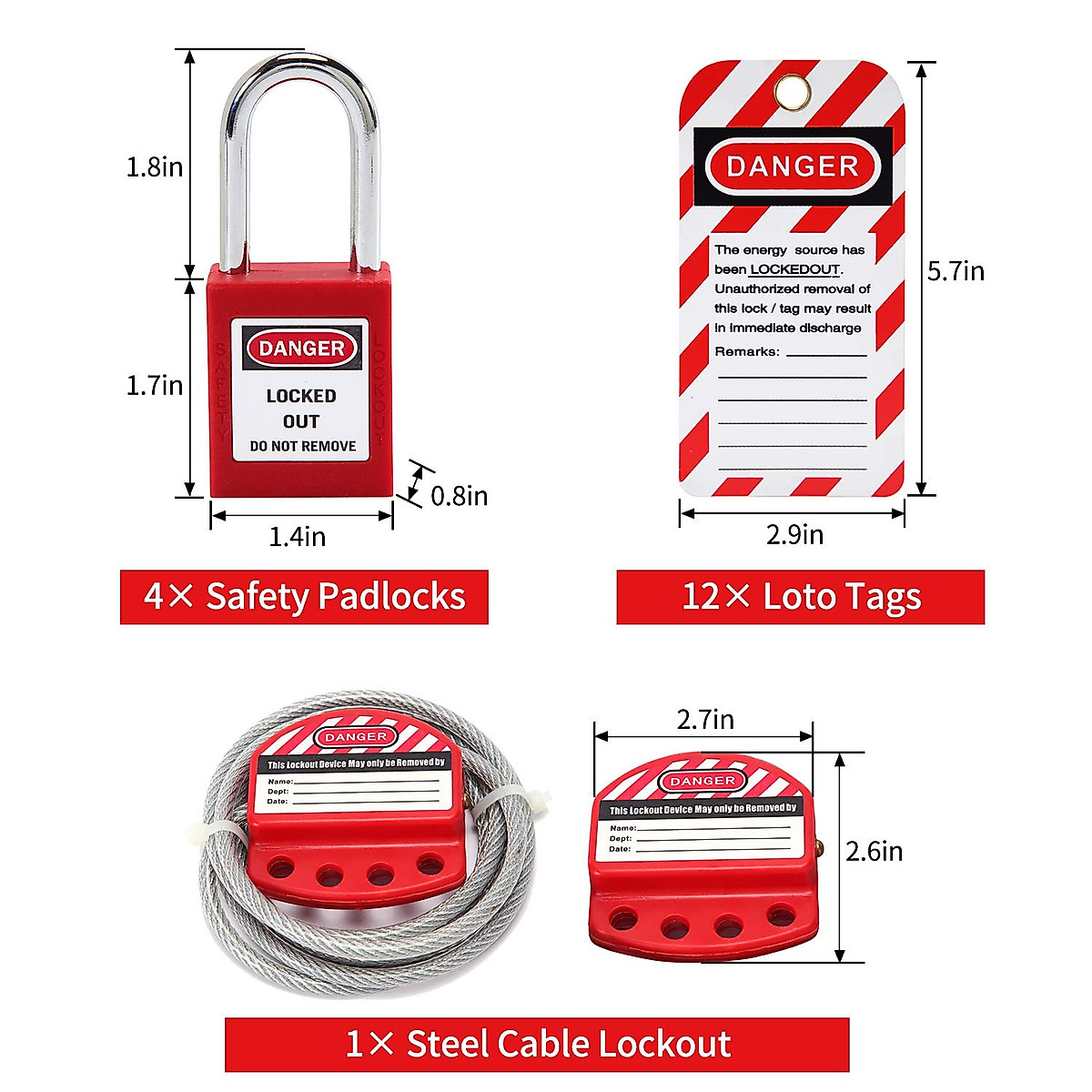 Lockout Tagout - Lock Out Tag Out Kit Safety Padlocks Lockout Hasp Breaker Lockout Ball Valve Lockout Steel Cable Lockout Plug Loto Valve Lockout Kit Loto Tags Lockout Set