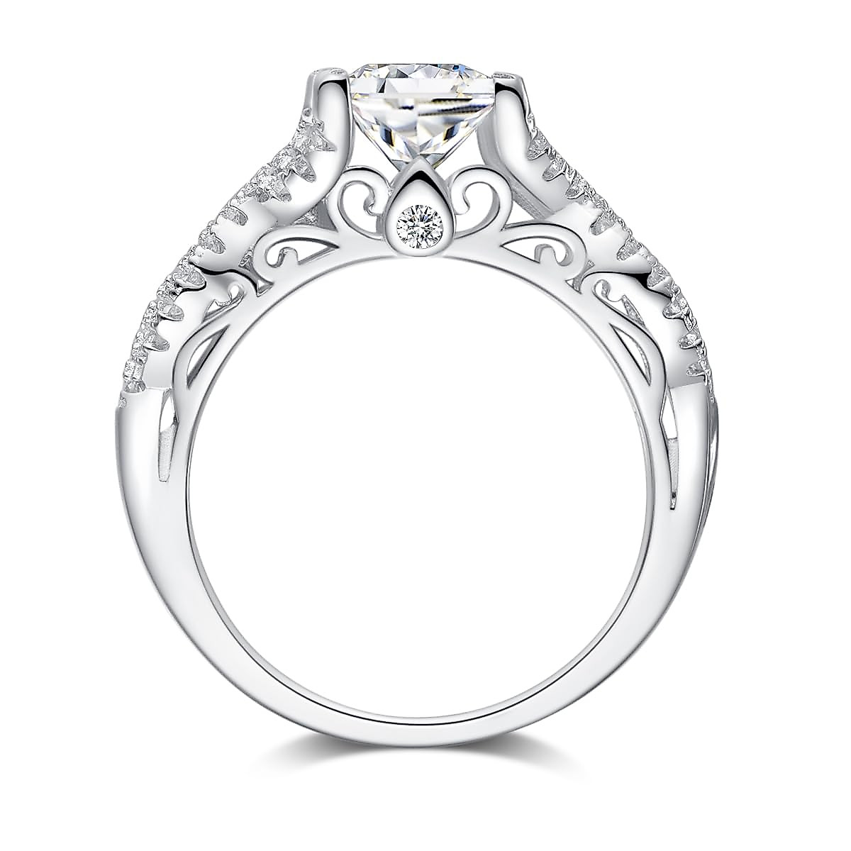 ZLAEBL 1.6 Carat (ctw) Vintage Love Engagement Rings for Women Split Shank Platinum Plated 925 Sterling Silver Moissanite Promise Rings for Her Princess Cut Simulated Ring Gifts,7