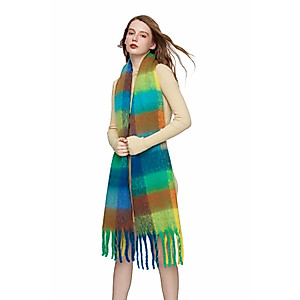 Yatemiole Women's Cashmere Big Coloured Checked Scarf Winter Warm Wrap Scarf (Pattern - 3)
