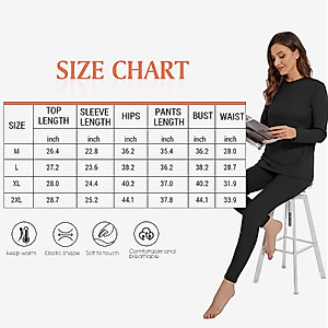 Thermal Underwear for Women Ultra Soft Fleece Lined Base Layer Top Bottom Winter Clothes Pajama Set Long Johns for Women Heavyweight Black Set X-Large