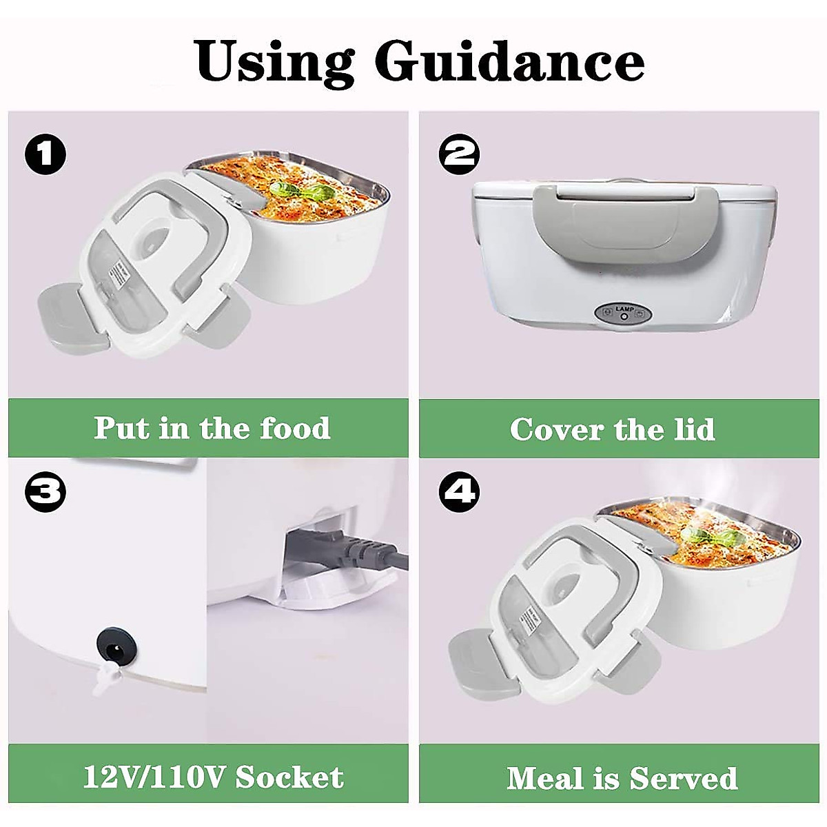 Electric Lunch Box, 3 in 1 Food Heater Portable Microwave Electric Lunch Boxes with Insulation Bag for Car Truck Office 12V 24V & 110V, 1.5L Stainless Steel Food Warmer and Heater Container (Grey)