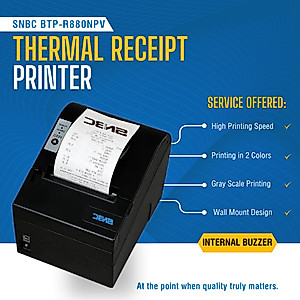 SNBC 132041-NPV Model BTP-R880NPV Thermal Receipt Printer; Blazing Fast 310mm/Second Print Speed; Adjustable Paper Near-End Sensor; Includes Standard USB, Serial and Ethernet Interfaces