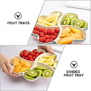 DOITOOL Divided Serving Tray Wheat Straw Appetizer Serving Dish 4 Section Cake Dessert Condiment Snacks Fruits Tray Platter for Nuts Candy Chips Heart White
