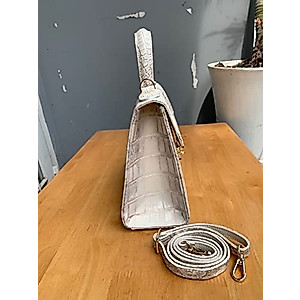 Vietnamese Genune Himalayan crocodile alligator leather skin totes bag, handbag, top handle bag for women, luxury formal event ladies purse, White Accent Gray