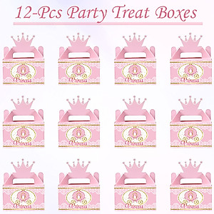 Outus 12 Pieces Little Princess Crown Treat Box Princess Decoration Supplies Favors Pink and Gold Princess Baby Shower or Birthday Girl Party Boxes