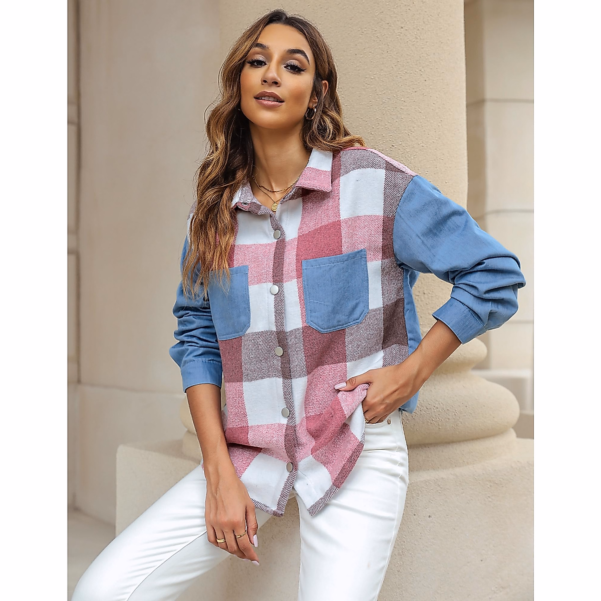 luvamia Womens Flannel Jacket Plaid Shirt Jacket Women Shacket Jacket Shackets For Fall Fashion Women Jeans Jacket For Women Fashion Size Medium Size 8 10