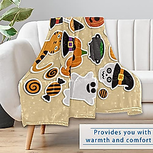 Halloween Icons Prints Soft Warm Cozy Blanket Throw for Bed Couch Sofa Picnic Camping Beach, 150×100cm