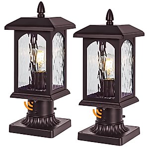 Brown Dusk to Dawn Outdoor Post Lights - 2 Packs Oil Rubbed Bronze Post Lights with Pier Mount Base, Rustic Hard Wired Pole Outdoor Lighting, Waterproof Pillar Lantern Outside for Pathway, Patio