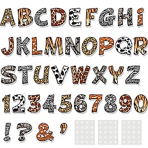 Animal Prints Letters Cutout Animal Letter and Number Accents Animal Texture Letters Wall Decors with 60 Glue Point Dots for Kids Nursery School Classroom (40 Sheets)