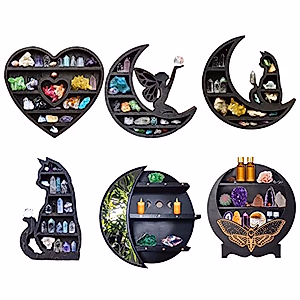 Cielo Meraviglioso Moon Shelf Wall Decor - Wooden Moon Shelf, Moon Shelf for Crystals, Wooden Moon Shelf, Crystal Display Shelf, Moon Decor, Wiccan Decor