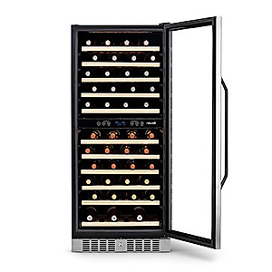 Newair 24" Wine Cooler Refrigerator, Large 116 Bottle Built-in or Freestanding Dual Zone Wine Cellar in Stainless Steel with Precision Thermostat, Full Extension Beechwood Shelves