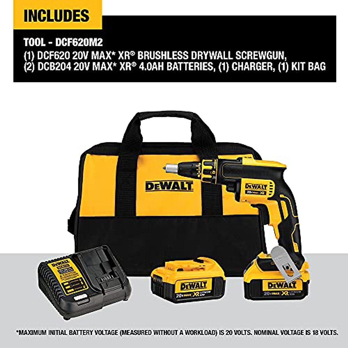 DEWALT 20V MAX* XR Drywall Screw Gun, Brushless, 4.0-Amp Hour (DCF620M2)