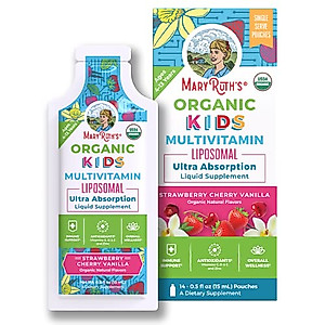 Multivitamin for Kids USDA Organic | Sugar Free Kids Multivitamin | Liquid Vitamins for Kids | Immune Support Supplement | Cognitive Health & Overall Wellness | Vegan | 14-0.5 Fl Oz Pouches