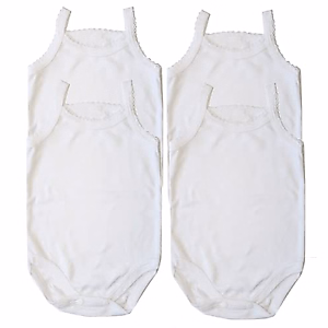 B-One Kids Baby Girls' Camisole Bodysuit 100% Cotton Super Soft 4-Pack (White, 36 Months (Size 3T))