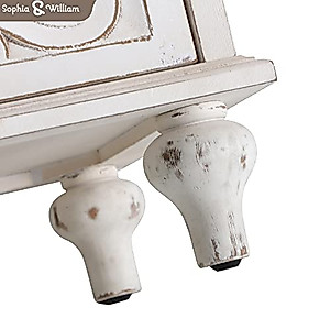 Sophia & William Accent Storage Cabinet with 3 Drawers Distressed Storage Chest with Carved Finch Feather Pattern for Entryway Living Room Bedroom