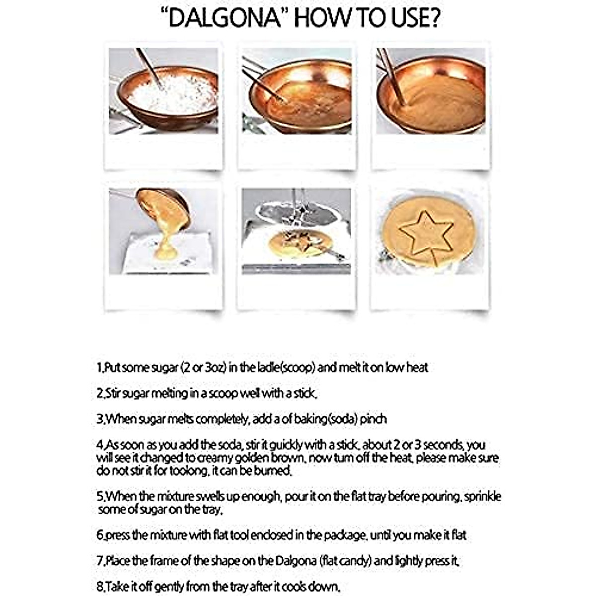 [LENITH] Dalgona Korean Squid Game Sugar Candy Cookies Stainless Copper Plate Making Tools 9pcs Set