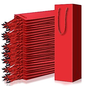 Fulmoon 80 Pack Wine Gift Bag Wine Bags Bulk Wine Bottle Gift Bags Reusable Wine Bottle Bags for Gifts Paper Bag with Handles for Valentine's Day Shopping Wedding Dinner 3.7 x 3.5 x 14 Inch(Red)