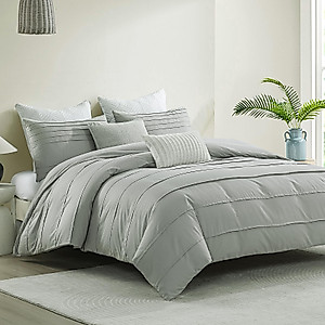 Bedduvit Duvet Cover King Size - Cotton Pleated King Duvet Cover Set, 3PCS Soft and Breathable Striped Textured Summer Bedding Set with Zipper Closure(King,104"x90")