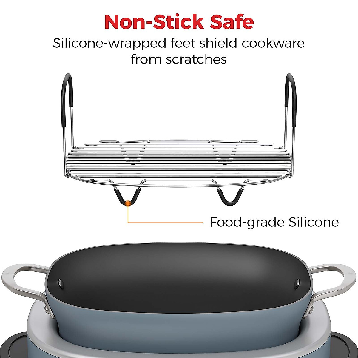 Goldlion Steam and Roast Rack Compatible with Ninja Crockpot Slow Cooker - Stainless Steel Roasting Rack with Silicone-Protected Feet & Handles - Accessories for Ninja Foodi Possiblecooker