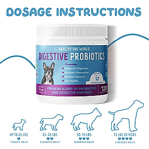 Healthy Dog World Digestive Chews with Enzymes - Probiotics for Dogs - Probiotic for Gut Flora, Digestive Health - Relieves Dogs Diarrhea - Bowel Support - Improves Digestion, Immunity - 120 ct.