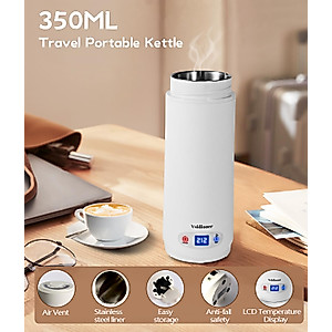 Portable Tea Kettle Electric Travel, 350ML mini tea kettle Water Heater with 4 Temperature Settings, Auto Shut-Off and Boil Dry Protection