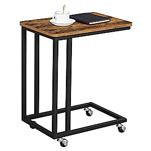 VASAGLE C Shaped End Sofa and Bed, Side TV Tray for Living Room, Industrial Style Beside Table, 19.7 in x 13.8 in x 23.6 in, Rustic Brown + Black