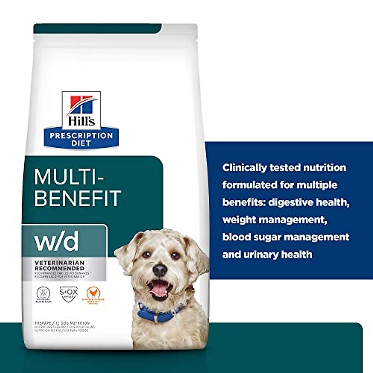 Hill's Prescription Diet w/d Multi-Benefit Digestive/Weight/Glucose/Urinary Management Chicken Flavor Dry Dog Food, Veterinary Diet, 27.5 lb. Bag