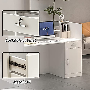 AIEGLE Reception Counter Desk with Adjustable Shelf & Lockable Drawersfor Salon Reception Room Checkout Office, White (55.1" L x 23.6" W x 43.3" H)