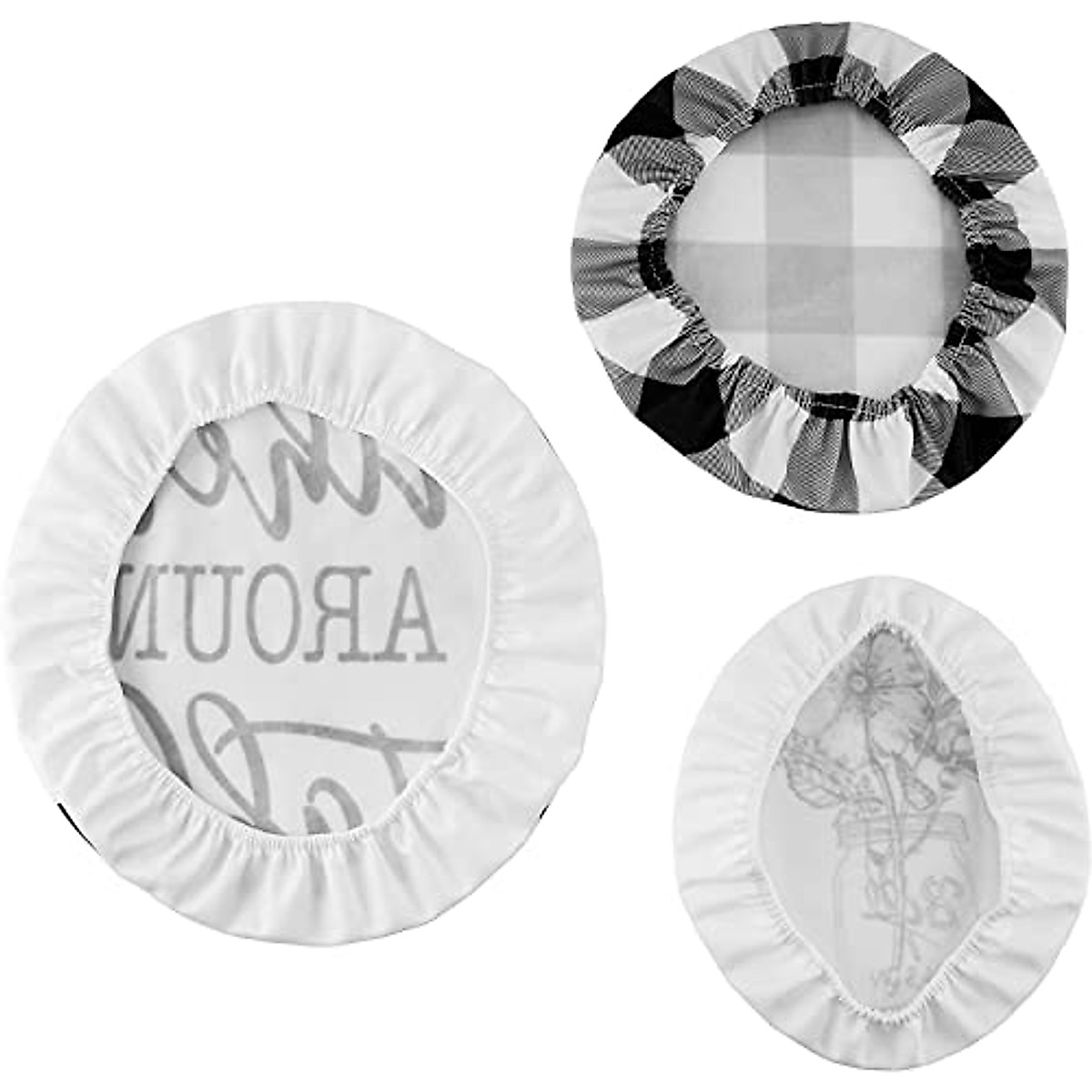 AuldHome Reusable Fabric Bowl Covers (Set of 3); Rustic Farmhouse Themed Black and White Stretchy Cloth Bowl Covers