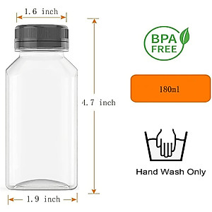 Goiio 5 Pcs 6 Ounce Plastic Juice Bottles, Clear Bulk Beverage Containers, for Smoothies, Juice Milk and Homemade Beverages